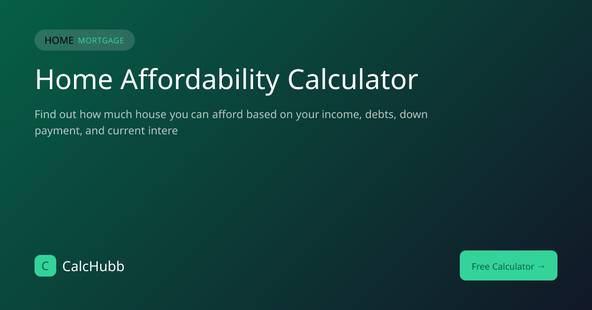 Home Affordability Calculator — Free 2026 Calculator | CalcHubb